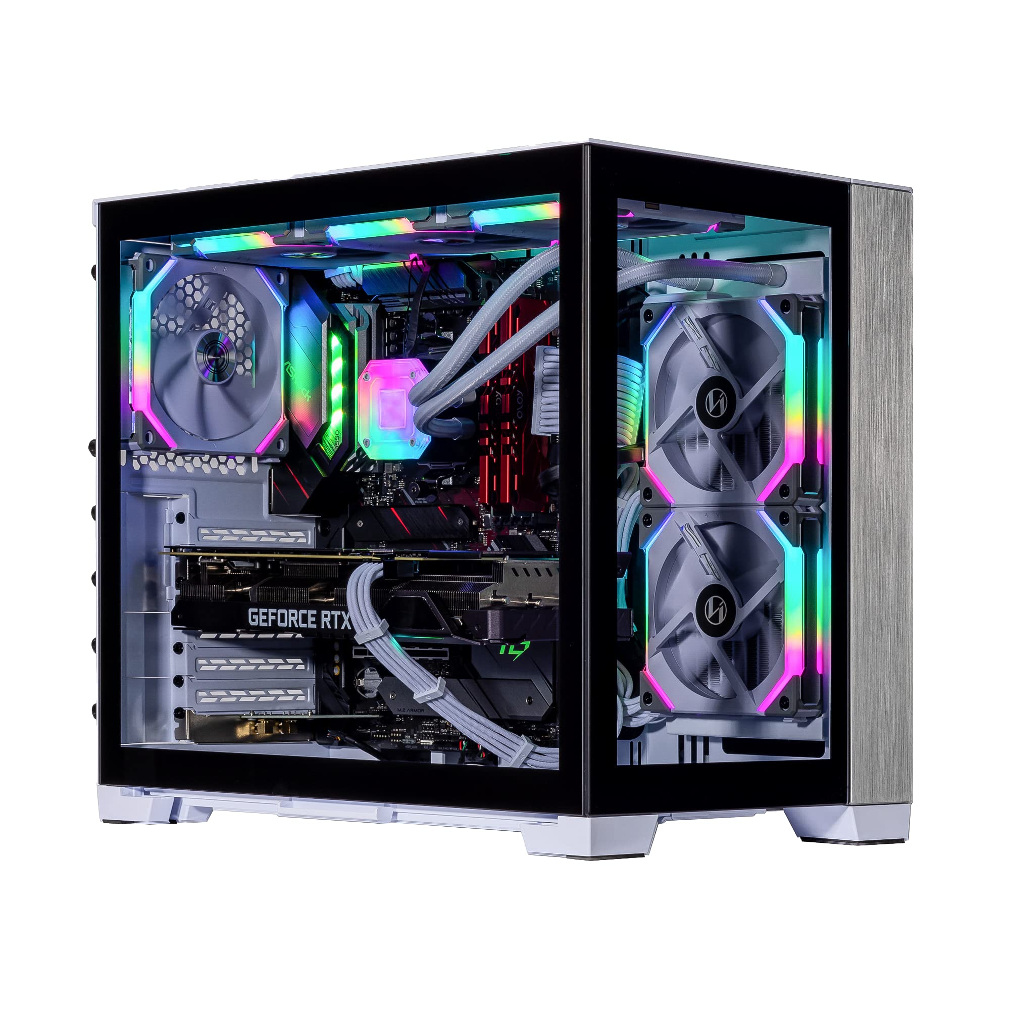 Velztorm Mini Lux Custom Gaming Desktop (AMD Ryzen 9 5950X 16-Core, GeForce RTX 3070 Ti 8GB, 16GB DDR4, 1TB PCIe SSD + 1TB HDD, WiFi-N, 750W PSU; RGB Fans, 240mm AIO White, Win10Home) VELZ0048