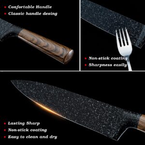 Knife Set, 6Pcs Kitchen Knife Set with Block, Professional Chef Knife Sets with Carving Paring Bread Knife High Carbon Stainless Steel Knife Set with Japanese Designed Wood Grain Pattern Handle