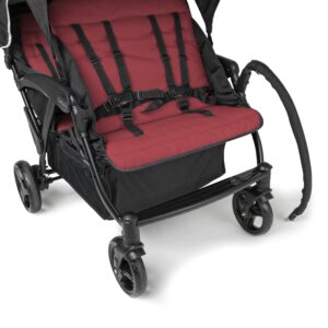 Gaggle by Foundations Odyssey 4 Seat Quad Stroller with Stroller Canopy and Bench Seats, 5 Point Harness, Foot Brake, Shock Absorbing All Terrain Tubeless Wheels (Red/Black)