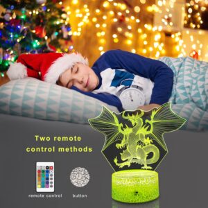 Dragon Lamp 3D Dragons Night Light for Kids with Remote & Smart Touch 7 Colors + 16 Colors Changing Dimmable Dragon Toys for 3 4 5 6 7 8 Year Old Boys Christmas Birthday Gifts (Remote Control)