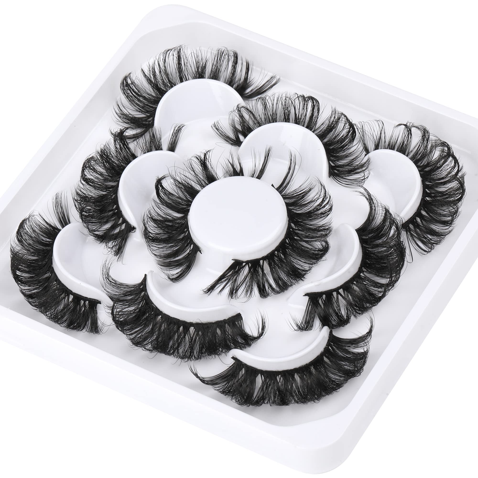 Lanflower Russian Strip Lashes D Curl Wispy Eye Lashes Eyelashes Natural Look 3D False Eyelashes Pack