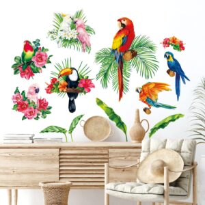 bashom sg2-108 tropical plants parrot wall decals green leaf birds watercolor stickers for kids for nursery bedroom living room art home decor murals removable