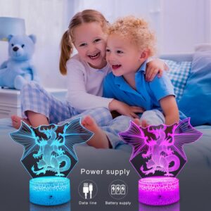 Dragon Lamp 3D Dragons Night Light for Kids with Remote & Smart Touch 7 Colors + 16 Colors Changing Dimmable Dragon Toys for 3 4 5 6 7 8 Year Old Boys Christmas Birthday Gifts (Remote Control)