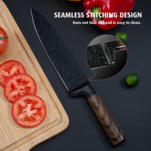 Knife Set, 6Pcs Kitchen Knife Set with Block, Professional Chef Knife Sets with Carving Paring Bread Knife High Carbon Stainless Steel Knife Set with Japanese Designed Wood Grain Pattern Handle