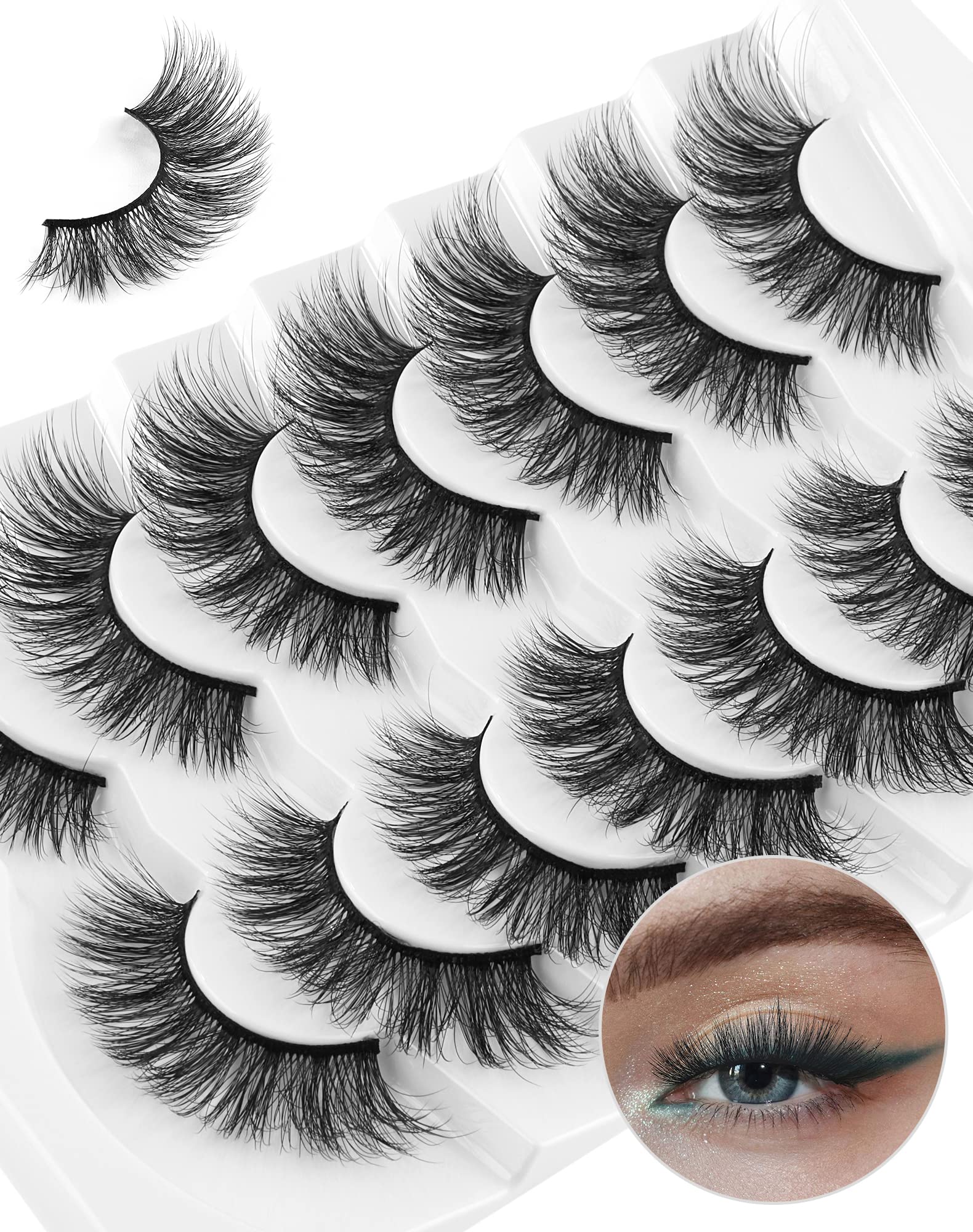 Natural Lashes Fluffy False Lashes That Look Like Extensions 3D Faux Mink Eyelashes 7 Pairs Cat Eye Fake Lashes Pack X23 Sexy False Eyelashes