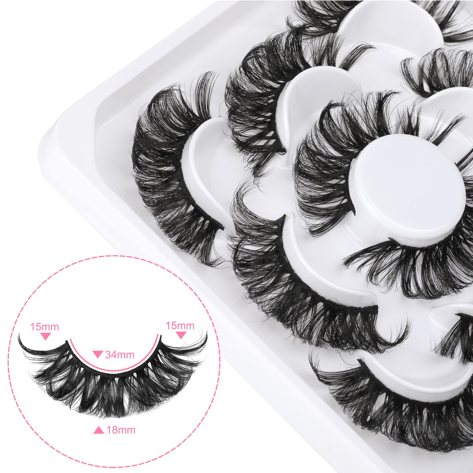 Lanflower Russian Strip Lashes D Curl Wispy Eye Lashes Eyelashes Natural Look 3D False Eyelashes Pack