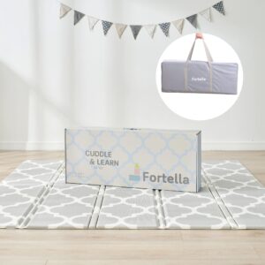 Cuddle & Learn Playmat by Fortella, Foldable Foam Baby Play Mat for Floor, Extra Large & Padded for Tummy Time and Outdoors, Portable with Travel Case (Alphabet & Moroccan 71.5x70x0.6 inch)