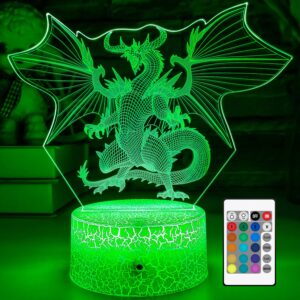 dragon lamp 3d dragons night light for kids with remote & smart touch 7 colors + 16 colors changing dimmable dragon toys for 3 4 5 6 7 8 year old boys christmas birthday gifts (remote control)