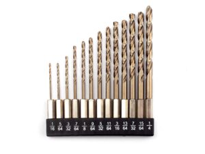 vct 13pc hex shank cobalt drill bit set quick change 1/16" - 1/4"