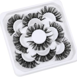 Lanflower Russian Strip Lashes D Curl Wispy Eye Lashes Eyelashes Natural Look 3D False Eyelashes Pack