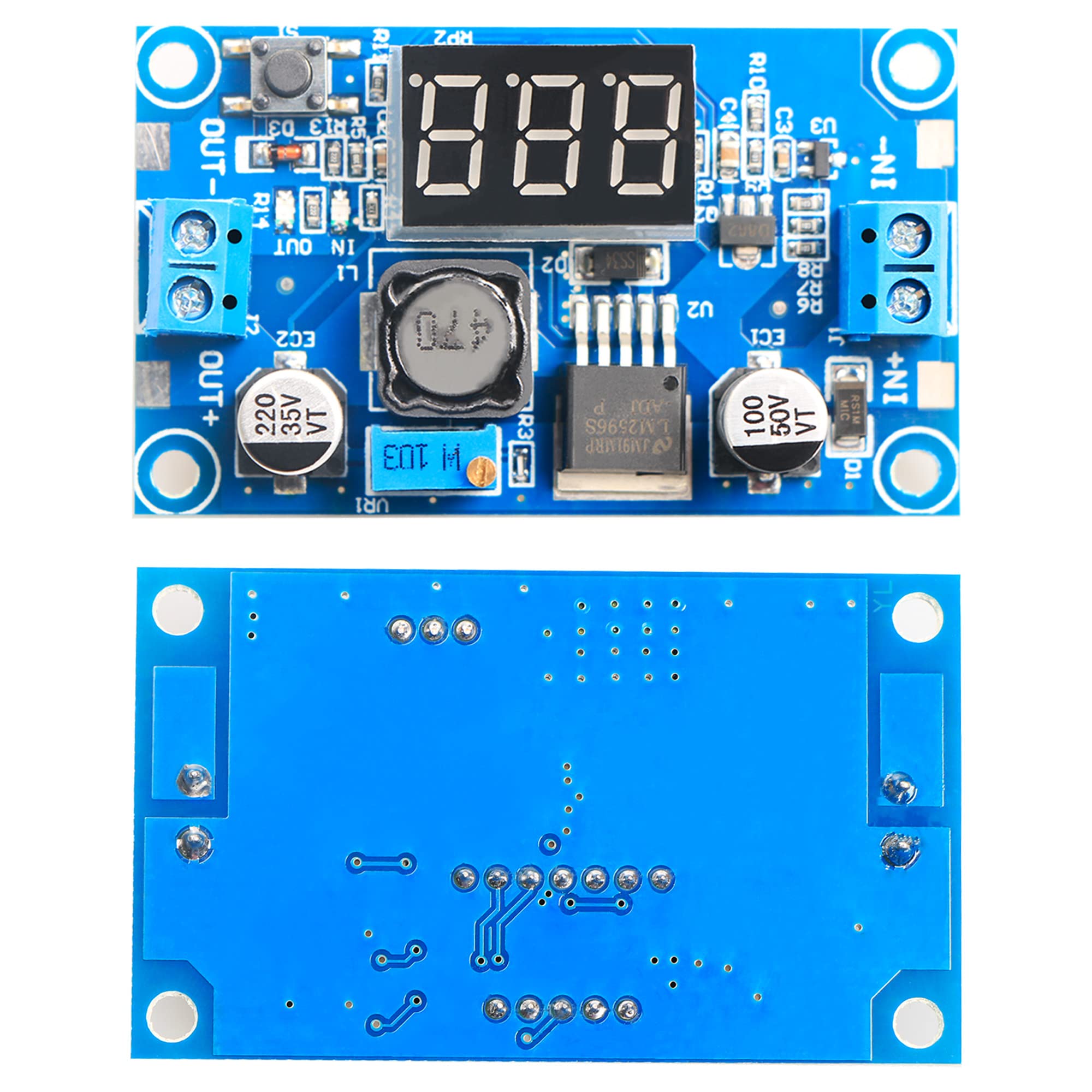 LM2596 Buck Converter 4-40V to 1.25-37V DC to DC Converter Adjustable Voltage Regulator with LED Voltmeter Display, Pack of 4Pcs