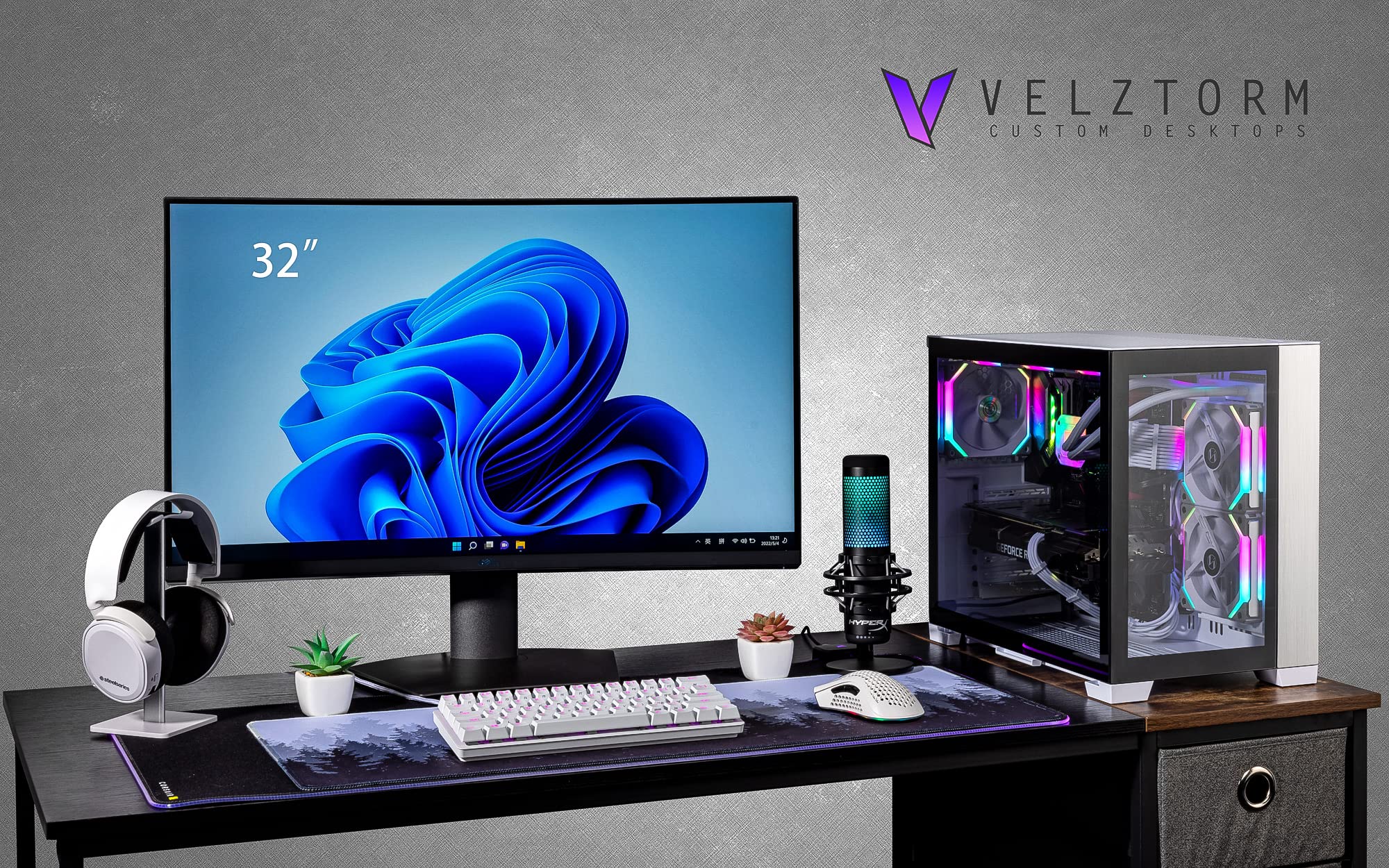 Velztorm Mini Lux Custom Gaming Desktop (AMD Ryzen 9 5950X 16-Core, GeForce RTX 3070 Ti 8GB, 16GB DDR4, 1TB PCIe SSD + 1TB HDD, WiFi-N, 750W PSU; RGB Fans, 240mm AIO White, Win10Home) VELZ0048