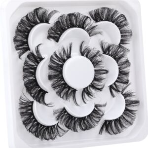 Lanflower Russian Strip Lashes D Curl Wispy Eye Lashes Eyelashes Natural Look 3D False Eyelashes Pack