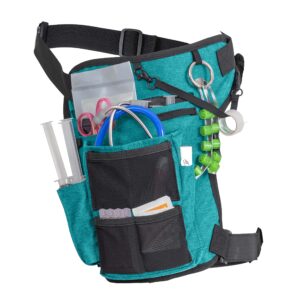 nurse fanny pack w/elastic leg band - multi compartment waist organizer tool bag for students, practitioners & medical professionals (aqua blue)