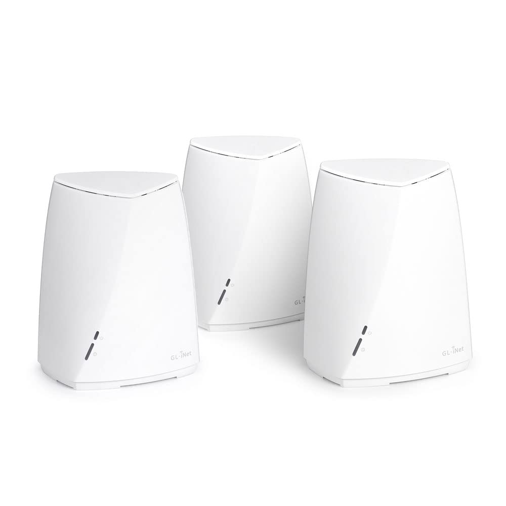 GL-B2200 (Velica) Tri-Band Wireless Mesh Router, 400Mbps (2.4G) + 2x867Mbps (5G), OpenWrt Pre-Installed, AdGuard Supported, DDR3L 512MB, 16MB Nor Flash, EMMC 8GB, Easy Setup with App (3-Pack)