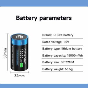 CITYORK 4 Pack D Batteries, 15000mAh USB Rechargeable D Cell Lithium Batteries with 4 in 1 USB-C Cable, 1.5V Constant Output D Size Battery for Flashlights, Remote Controls, Radios,Toys, Clocks