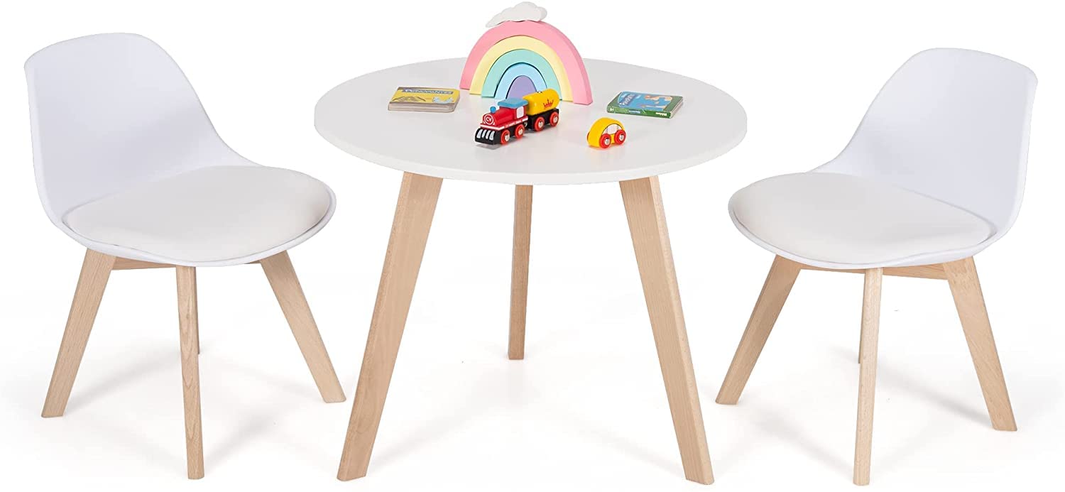 3 Pcs Kids Table and Chair Set, White