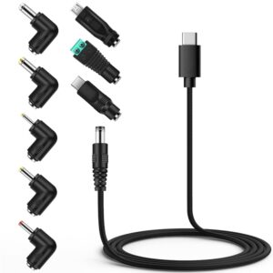 merom universal 5v dc type-c power cable, usb c to dc 5.5x2.1mm charging cord plug with 8 connector tips(5.5x2.5, 4.8x1.7, 4.0x1.7, 3.5x1.35, 2.5x0.7, micro usb, type-c, universal connector)