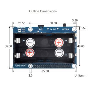 Waveshare UPS HAT for Raspberry Pi, 5V Uninterruptible Power Supply Charge and Power Output at The Same Time