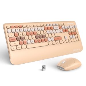 geezer wireless keyboard and mouse combo milk tea color, 106 keys less noise full-size 2.4g ultra-slim colorful keyboards with palm rest, one usb nano receiver for windows/mac/laptop/pc