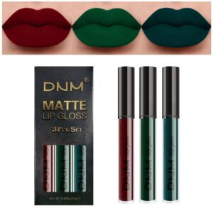 evpct 3pcs dark color colored red emerald green matte liquid lipstick make up set 24 hour long lasting waterproof smudge proof deep red green liquid lipstick matte lip stain gloss liner green kit 8