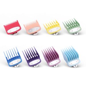 professional 8 color coded combs attachment cutting guides combs with metal clip universal hair clipper guards set - 1/16" to 1"- hair clipper/trimmer replacement combs durable wide clippers guards