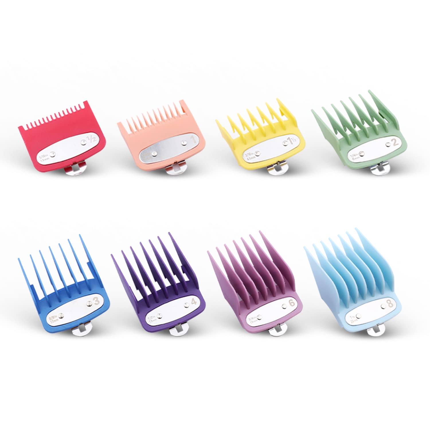 Professional 8 Color Coded Combs Attachment Cutting Guides Combs with Metal Clip Universal Hair Clipper Guards Set - 1/16" to 1"- Hair Clipper/Trimmer Replacement Combs Durable Wide Clippers Guards