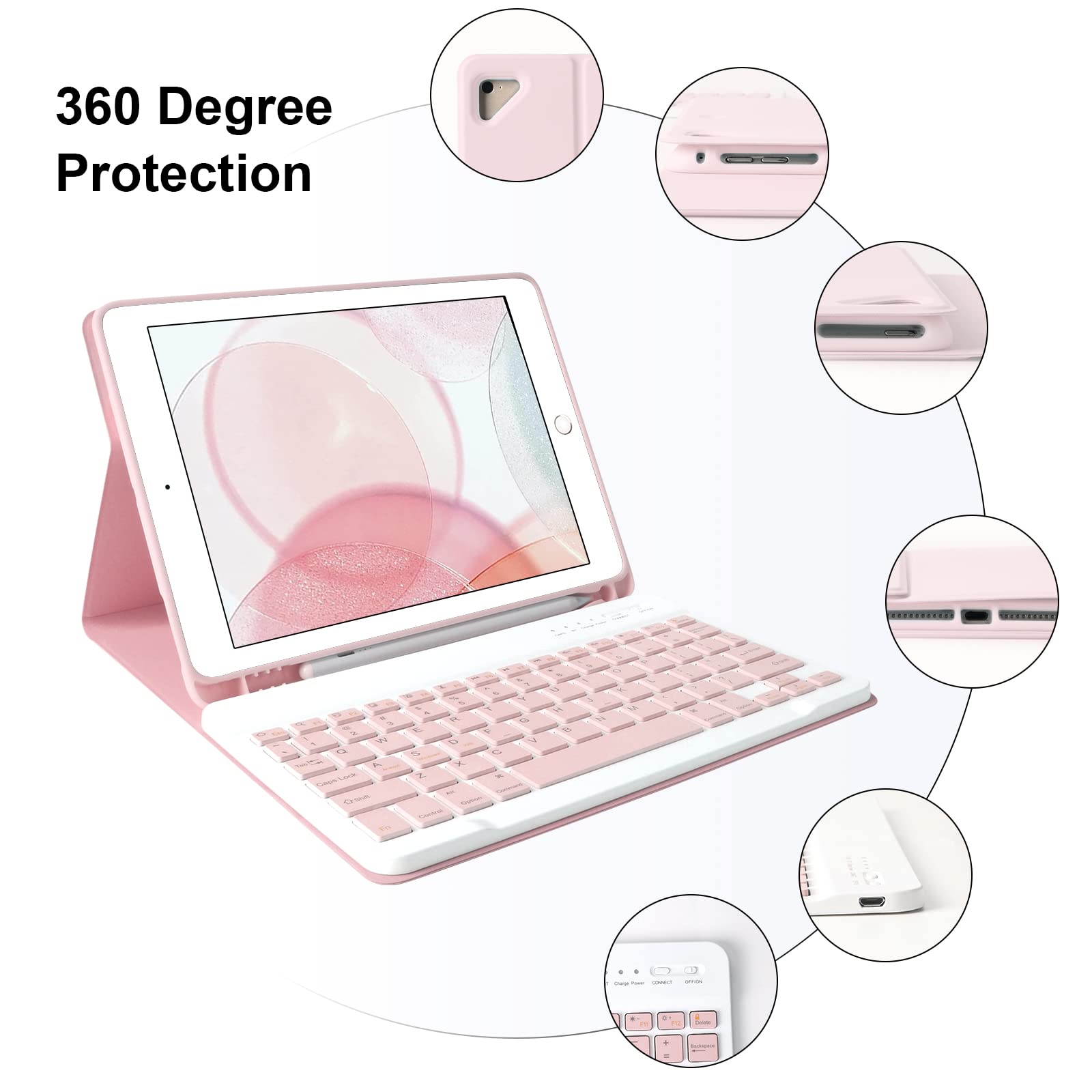 MORECOO for iPad 9.7 Keyboard Case for iPad 6th 2018, for iPad Pro 9.7 inch Case with Keyboard - for iPad Air 2/1, Detachable Keyboard for iPad Air 9.7, for iPad 2017 5th Gen 9.7,Pink