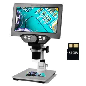 hafgykio 7 inch 1080p lcd digital microscope with 32g tf card, usb video camera microscope, 1200x magnification zoom, 12 megapixels, 8 adjustable led light (um002b)