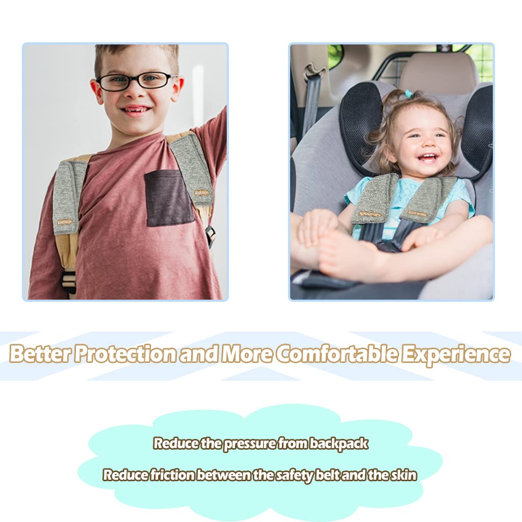 KAKIBLIN 2 Packs Straps Shoulder Pads for Kids Super Comfort Seat Belt Cover for Children, Soft Seat Belt Pads for Cars, Stroller, Pushchair, Grey