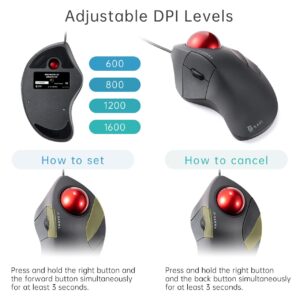 SANWA Wired Ergonomic Trackball Mouse, Optical Rollerball Mice, Programmable Silent Buttons, 44mm Trackball, 600/800/1200/1600 Adjustable DPI, Compatible with MacBook, Laptop, Windows, macOS