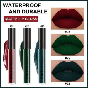 evpct 3Pcs Dark Color Colored Red Emerald Green Matte Liquid Lipstick Make up Set 24 Hour Long Lasting Waterproof Smudge Proof Deep red Green Liquid Lipstick Matte Lip Stain Gloss Liner Green Kit 8