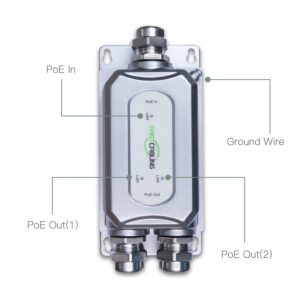 FASTCABLING 90W Outdoor PoE Extender 2 Port, Industrial Grade, Repeat 328ft PoE for Mesh, High Power PTZ Cameras, IP67 Waterproof, Complete Metal Design