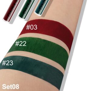 evpct 3Pcs Dark Color Colored Red Emerald Green Matte Liquid Lipstick Make up Set 24 Hour Long Lasting Waterproof Smudge Proof Deep red Green Liquid Lipstick Matte Lip Stain Gloss Liner Green Kit 8