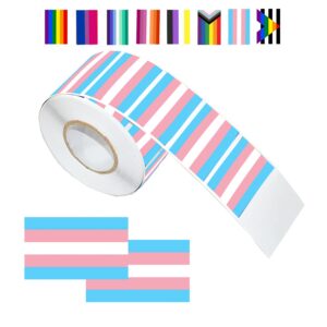 lgbtq pride stickers, transgender flag rectangle self adhesive decal waterproof stickers for parades and events(1 roll - 300 stickers)