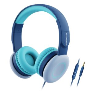 biggerfive kids headphones, wired headphones for kids boys girls, 85/94db safe volume limited, microphone, foldable, 3.5mm jack stereo child teens headphones for school/travel/ipad/tablet, blue