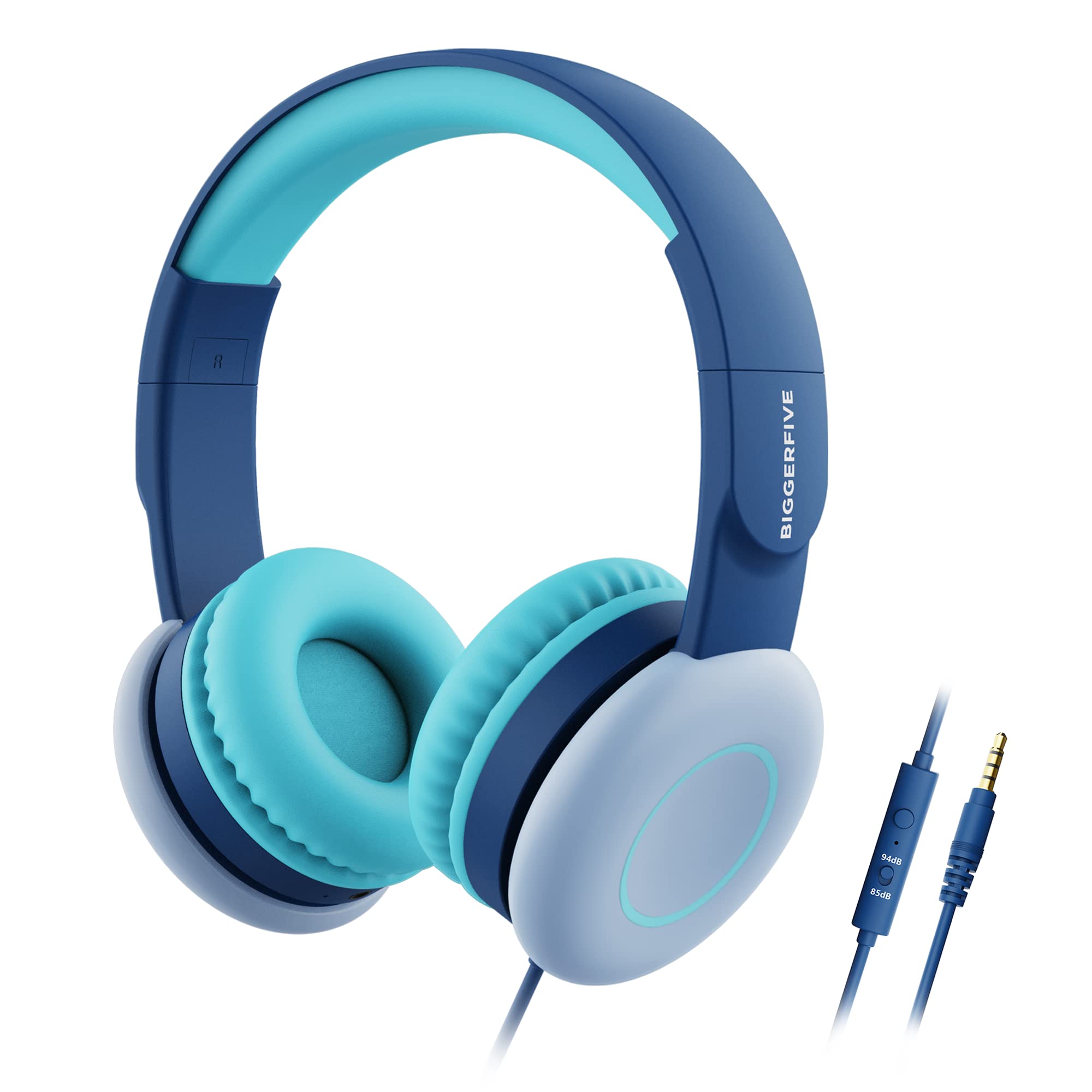 BIGGERFIVE Kids Headphones, Wired Headphones for Kids Boys Girls, 85/94dB Safe Volume Limited, Microphone, Foldable, 3.5mm Jack Stereo Child Teens Headphones for School/Travel/iPad/Tablet, Blue