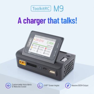 ToolkitRC M9 600W USB-C USB-A Fast Charing DC Smart Charger Adjustable Screen Angle with Audio Function for 1-8S Lipo LiHv Life Battery