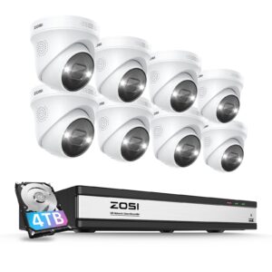 ZOSI 16CH 4K Spotlight PoE Security Camera System,8pcs 4K Outdoor Indoor PoE IP Cameras,Person Vehicle Detection,2 Way Audio and Siren,Night Vision,8MP 16Channel NVR with 4TB HDD for 24/7 Recording