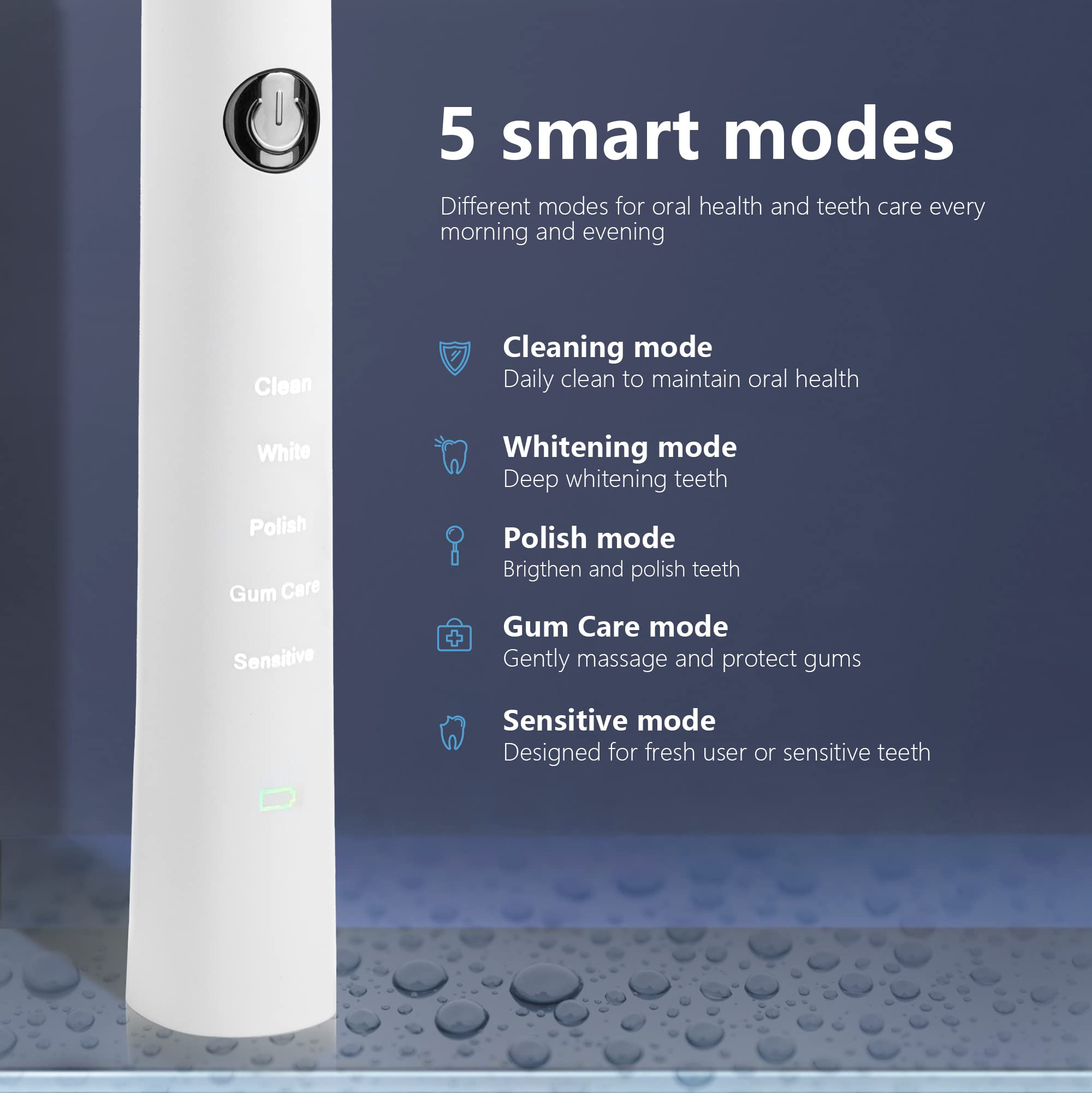 Electric Toothbrush for adults, Sonic Toothbrush with 4 Brush Heads 1 Calculus Cleaner, Rechargeable Toothbrushes with 5 Modes and Smart Timer, Fast Charge 4 𝐇𝐨𝐮𝐫𝐬 𝐋𝐚𝐬𝐭 90 𝐃𝐚𝐲𝐬 (White)