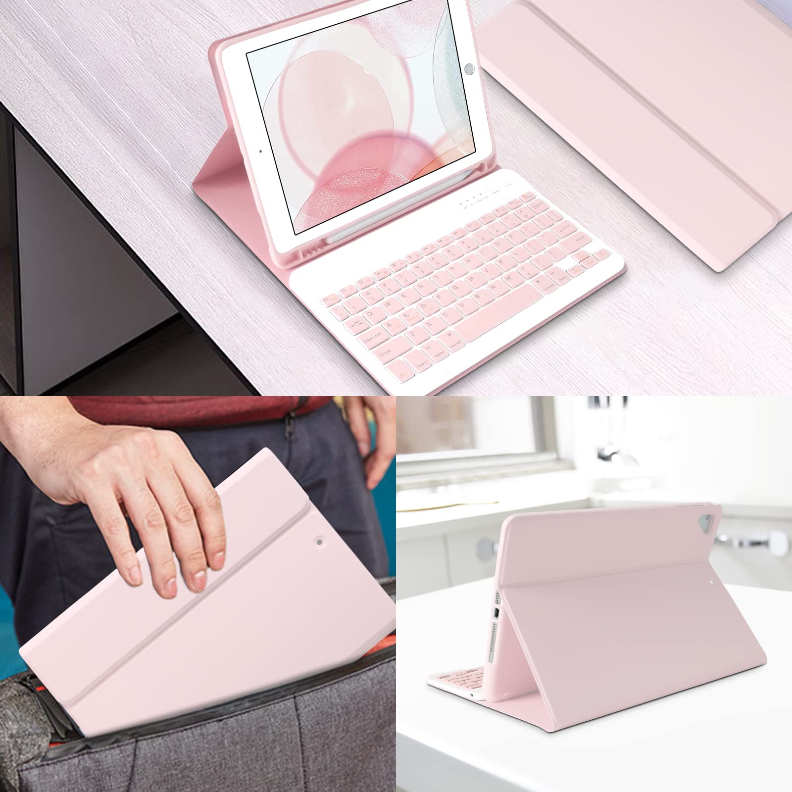 MORECOO for iPad 9.7 Keyboard Case for iPad 6th 2018, for iPad Pro 9.7 inch Case with Keyboard - for iPad Air 2/1, Detachable Keyboard for iPad Air 9.7, for iPad 2017 5th Gen 9.7,Pink