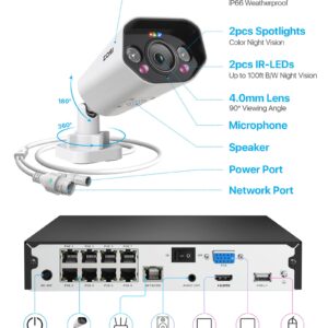 ZOSI 8CH 4K Spotlight Home PoE Security Camera System,8 Ports 16CH 8MP NVR with 2TB HDD,4 x 5MP Outdoor PoE IP Cameras,Person Vehicle Detection,2-Way Audio,Night Vision,Sound Alarm,for 24-7 Recording