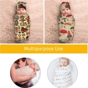 Belinyo 2 Pack Mushroom Newborn Baby Swaddle Infant Sleeping Bag with Beanie Hat for Baby Stuff Photography, One Size