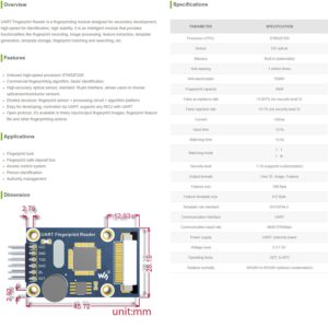 Waveshare UART Fingerprint Reader High-Speed for Identification High Stability Onboard Processor STM32F205 Commercial Fingerprinting Algorithm Optical Sensor