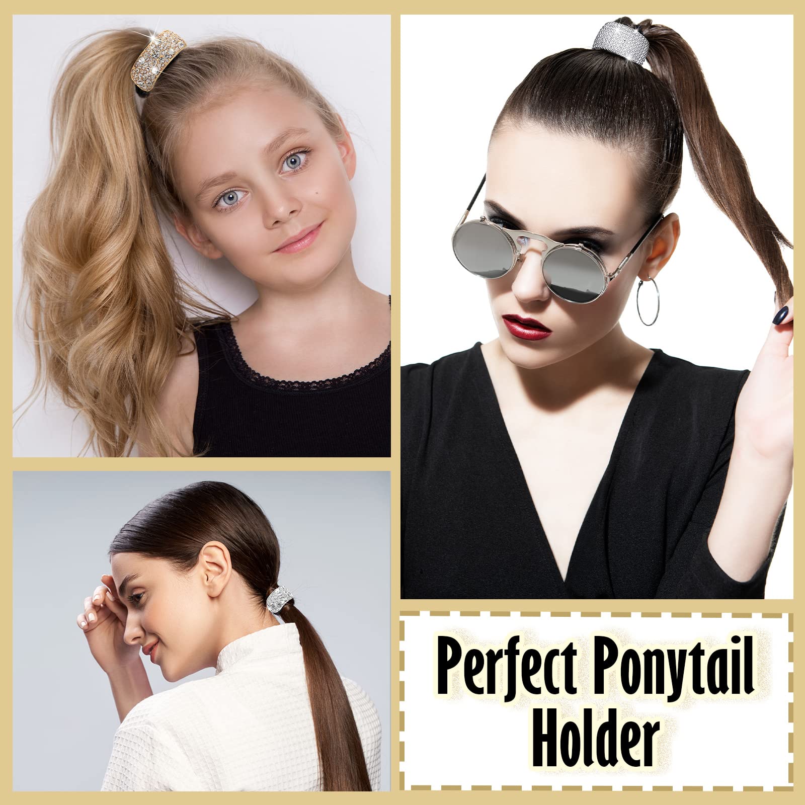 12 Pcs Glitter Elastic Ponytail Holders - Crystal Hair Accessories for Women Girls Ladies, Mixed Colors