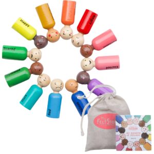 my felt story set of 12 - rainbow wooden peg dolls with emotions | multicultural skin tone figures | sensory autism toys for toddlers, early education, social emotional therapeutic learning