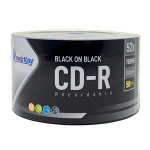 50 pack smartbuy black on black cd-r 52x 700mb 80 mins double side black vinyl blank recordable disc