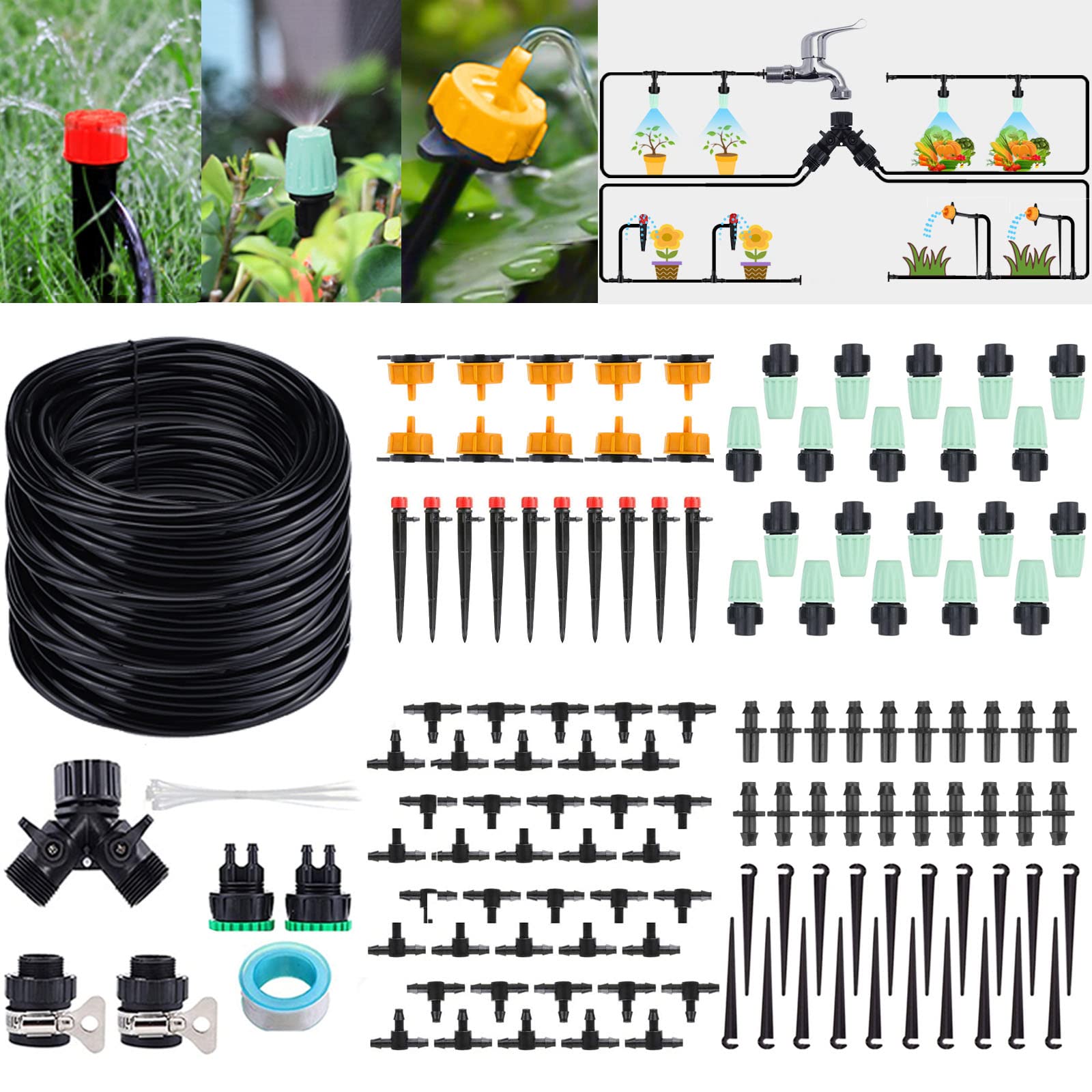 5-Star Compatible Inkjet Replacement. 133ft Irrigation Drip Kit, Automatic Plant Watering System with 40m 1/4 inch Distribution Tubing Hose, Adjustable Nozzle Emitters.