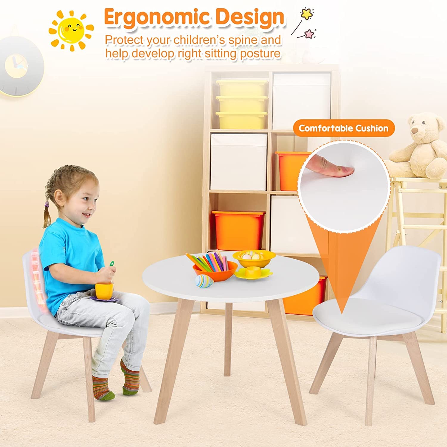 3 Pcs Kids Table and Chair Set, White