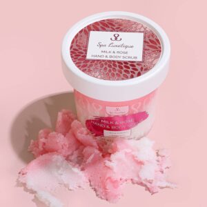 Body Scrub - Spa Luxetique Hand & Body Sugar Skin Scrub Exfoliate for Body with Rose Milk Scent, Deep Cleansing Bath Scrub for Women 10.6 oz, Birthday Spa Gifts for Her